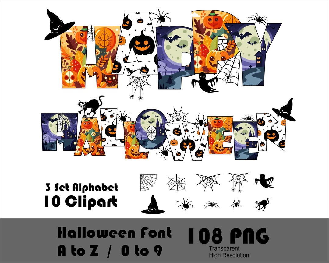 Png Spooky Halloween Font Alphabet Numbers Letters PNG File Pumpkin ...