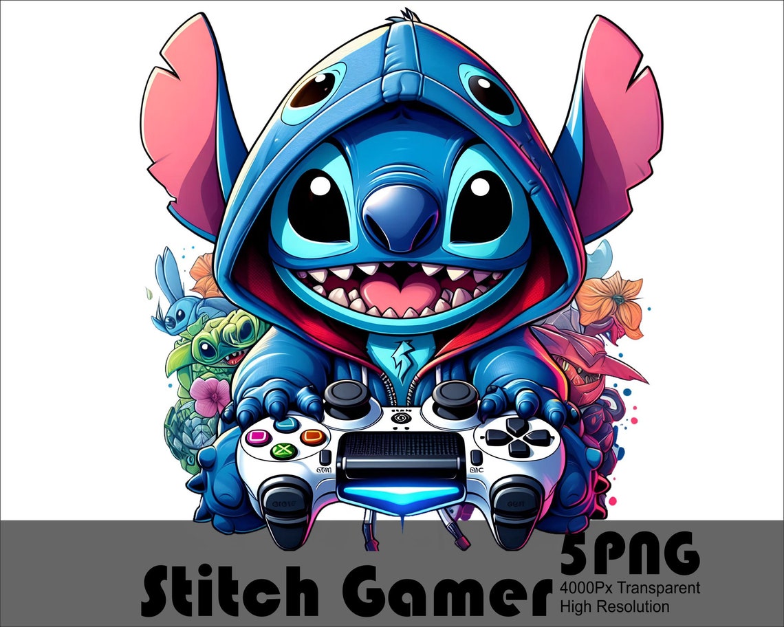 5 PNG Stitch Gamer Player Splash Watercolor Digital Design PNG File for ...