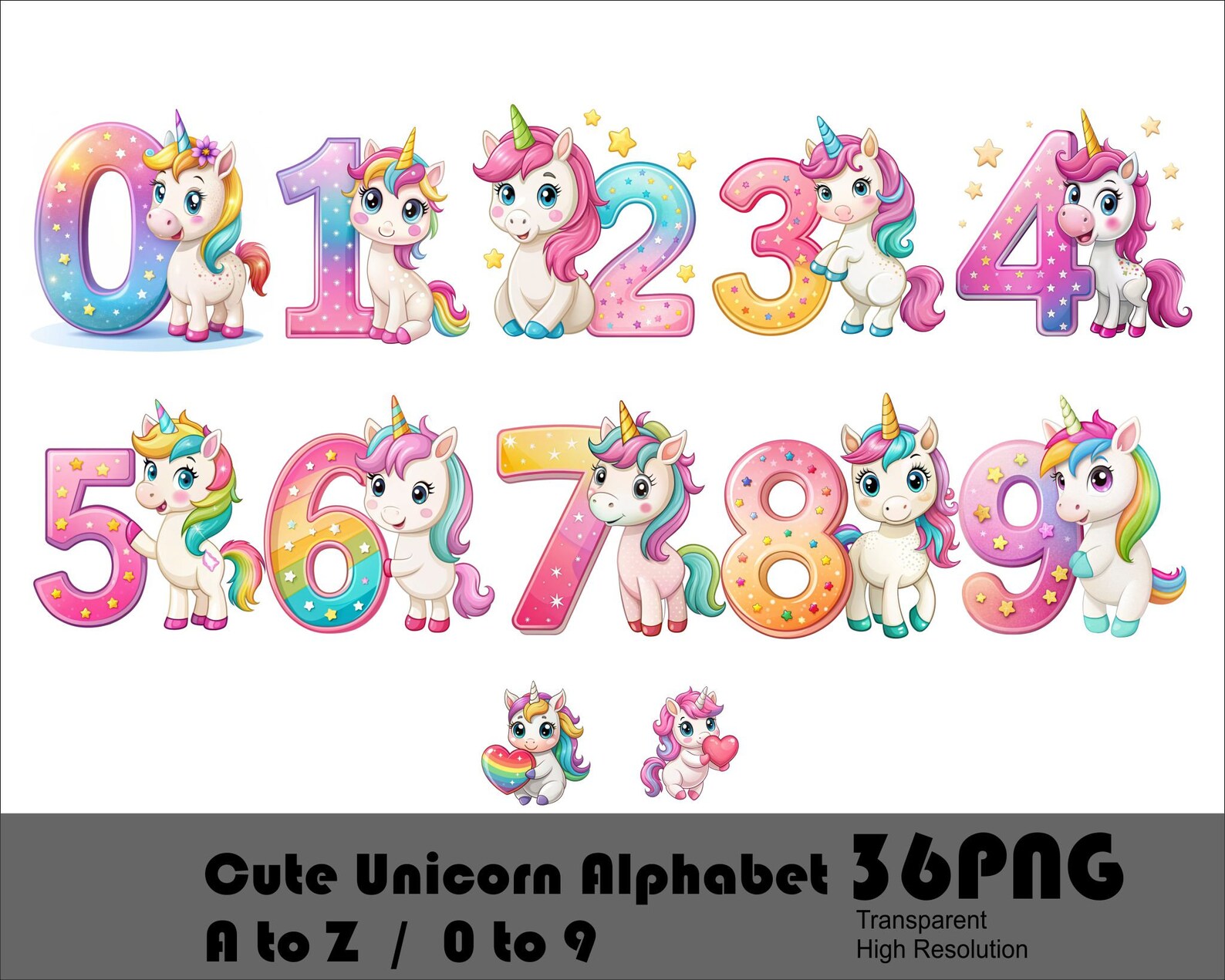 Unicorn Font Alphabet PNG Watercolor Unicorn Letters and Numbers for ...