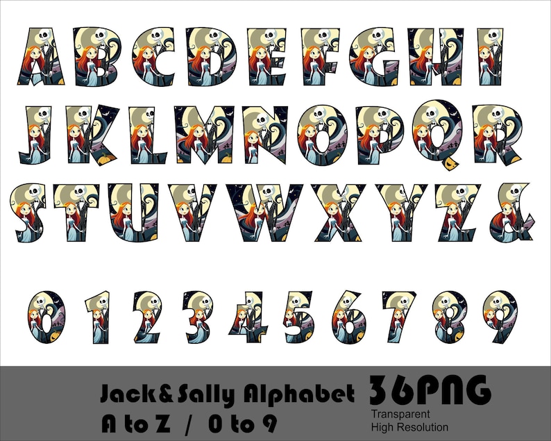 Jack and Sally Halloween Font PNG Jack Skellington Spooky Alphabet Font ...