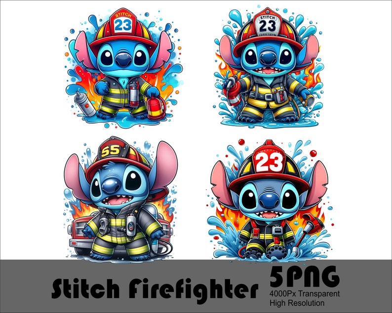 5 PNG Stitch Firefighter Splash Watercolor Digital Design PNG File for ...