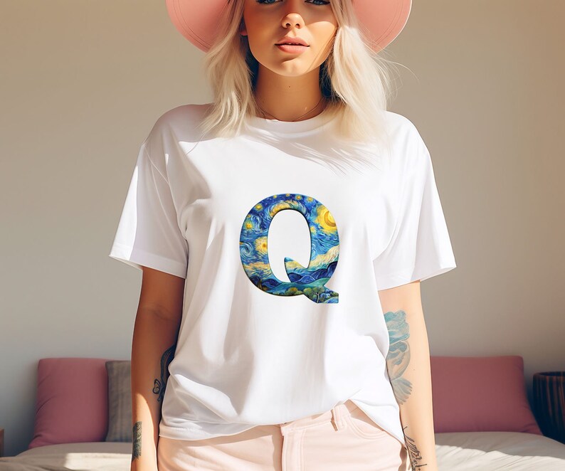 Alfabeto y letras estilo Gogh Fuente PNG para sublimación La noche estrellada Fuente diseñada ...