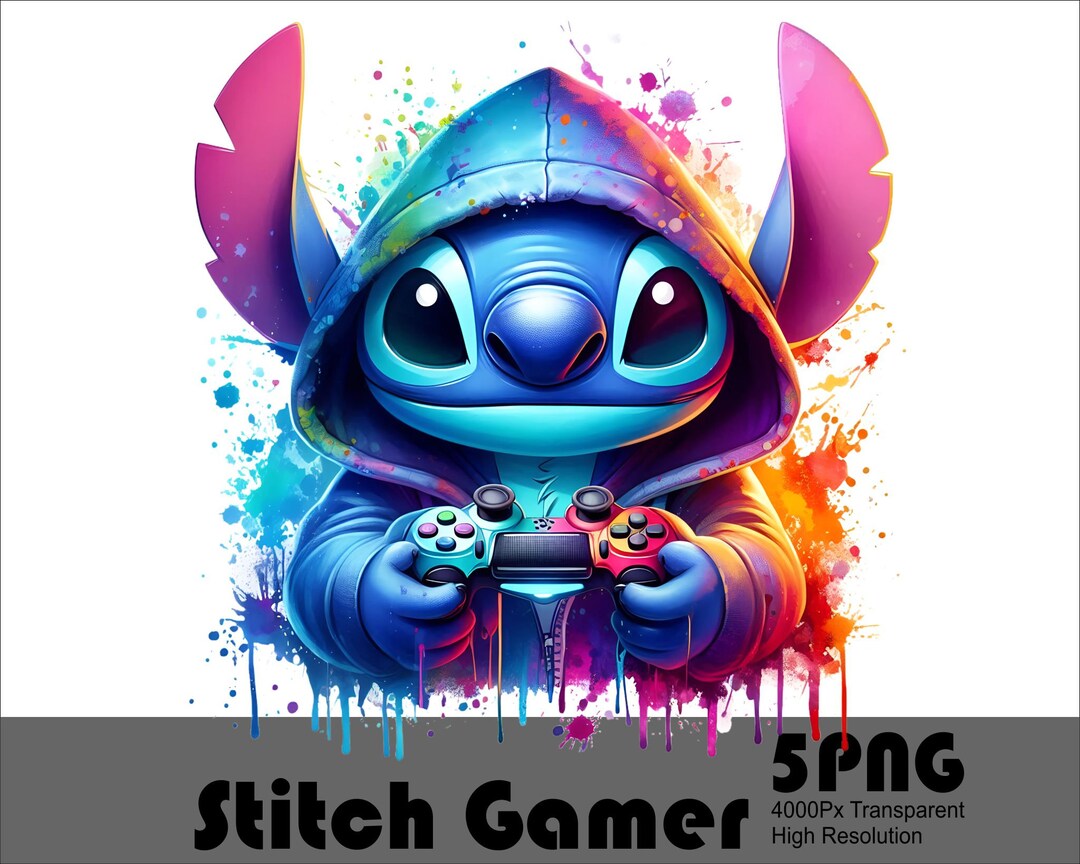 5 PNG Stitch Gamer Player Splash Watercolor Digital Design PNG File for ...