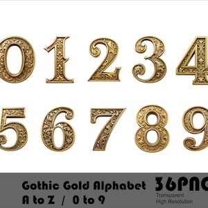 Gothic Gold Alphabet and Numbers PNG File Gothic Alphabet Letters Fancy ...