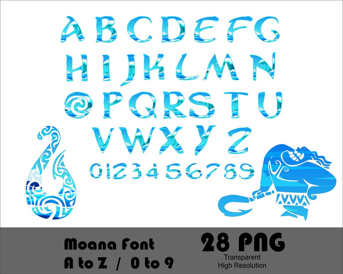 Moana Font Alphabet & Numbers PNG (digital Download) - Etsy