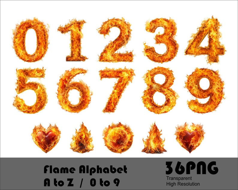 Flame Alphabet PNG: Fire Font Letters, Numbers (digital Download) - Etsy