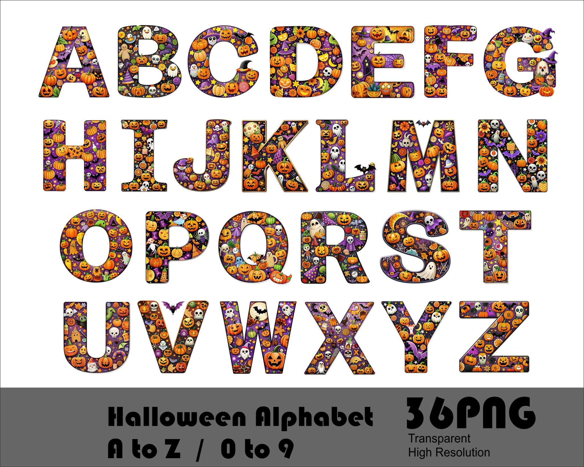Png Spooky Halloween Font Alphabet Numbers Letters PNG File Pumpkin ...