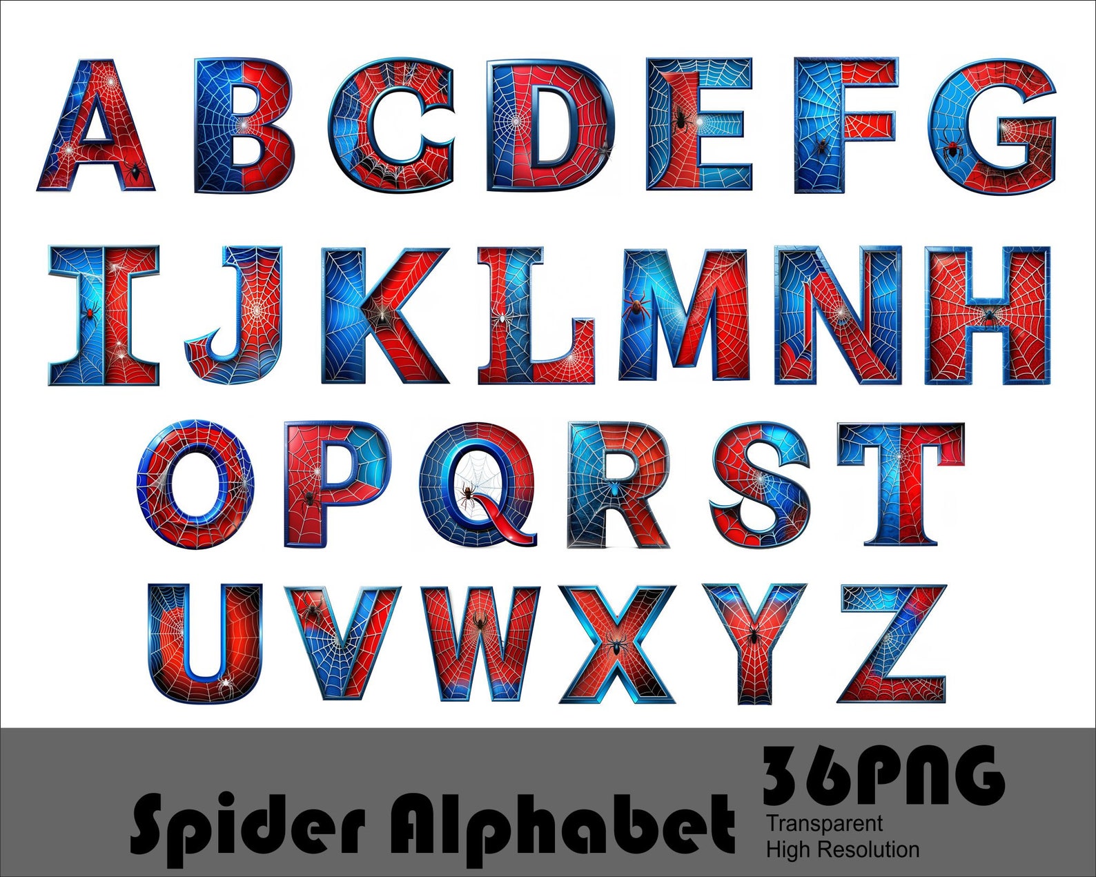 Super Hero Alphabet and Numbers PNG File Spider Hero Characters ...
