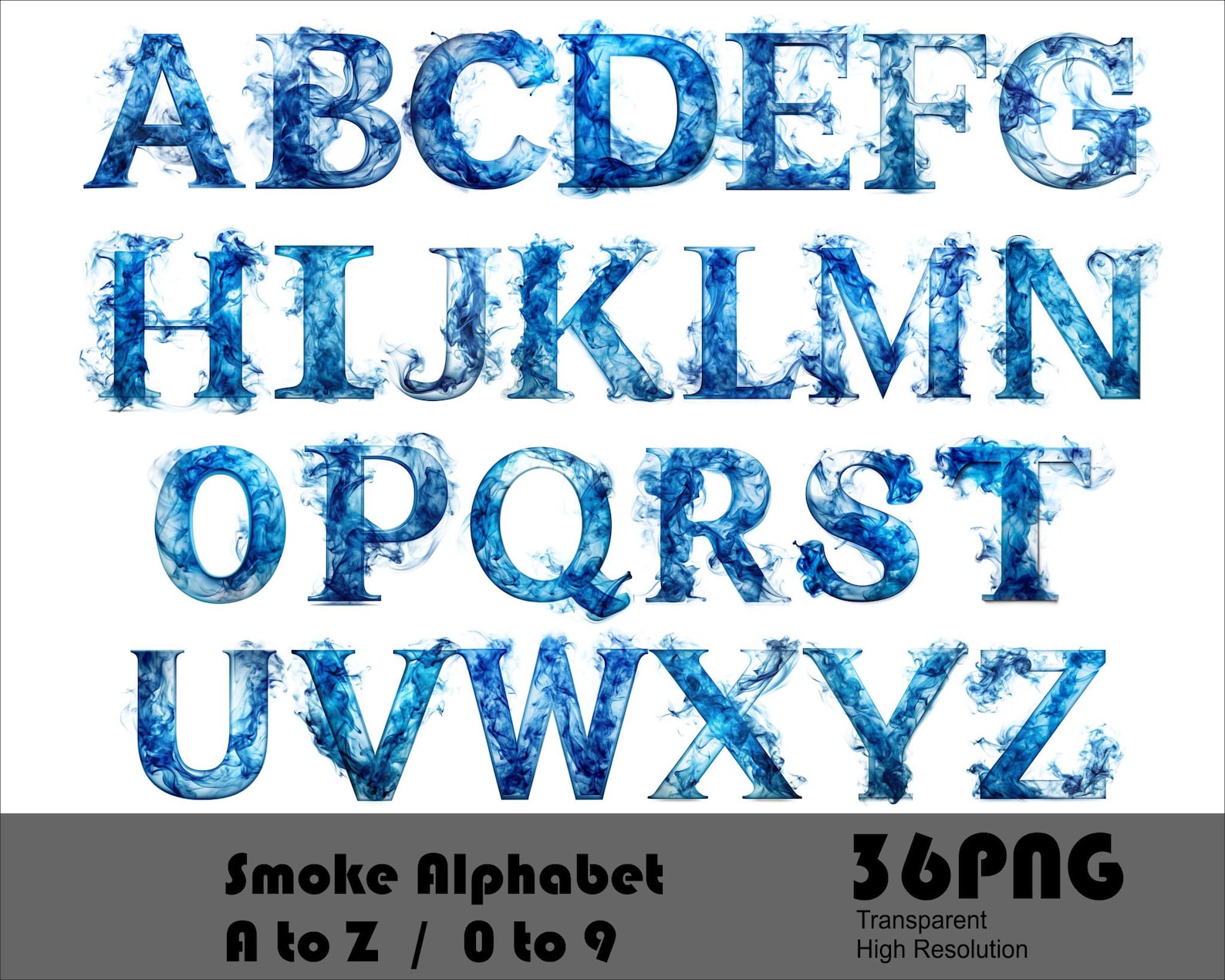 Smoke Font Png Smoke Alphabet Smoke Numbers PNG File Set of Blue ...