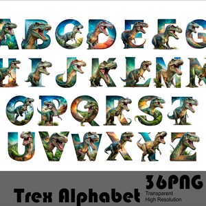 Trex Alphabet PNG Font Watercolor Dinosaur Trex Letters and Numbers for ...