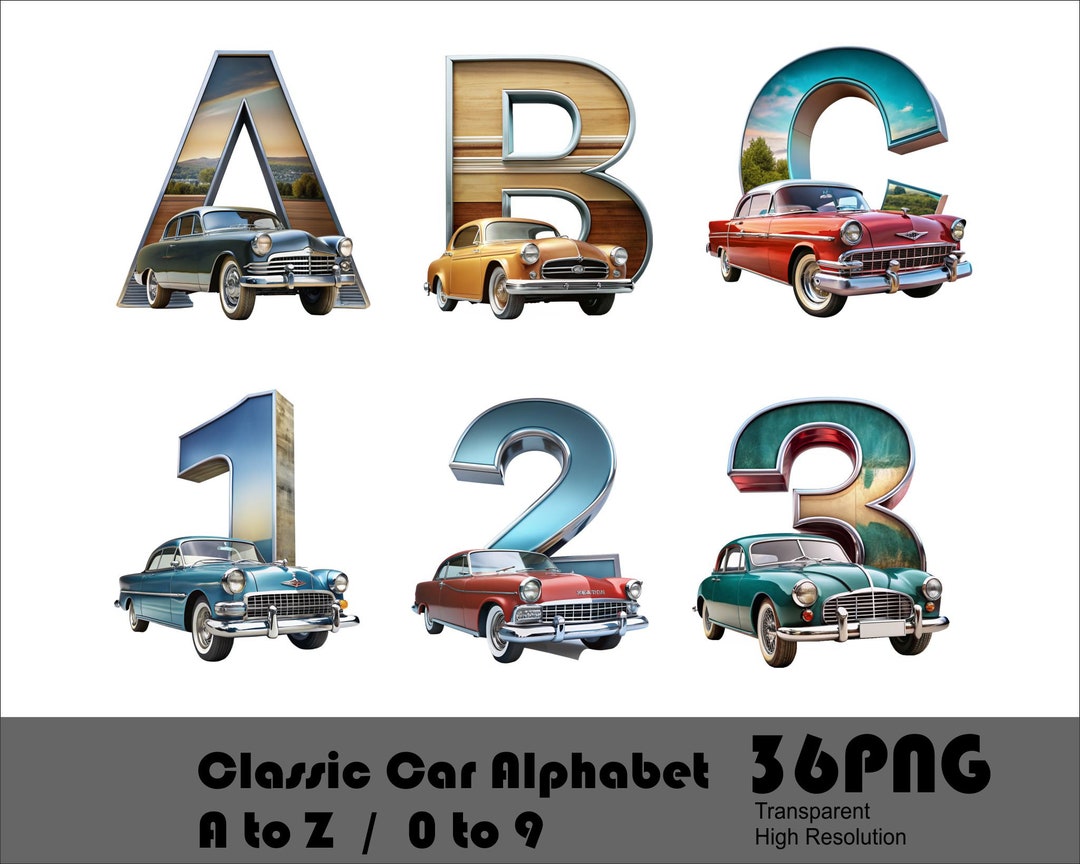 Classic Car Alphabet and Numbers PNG File Classic Cars Alphabet Letters ...