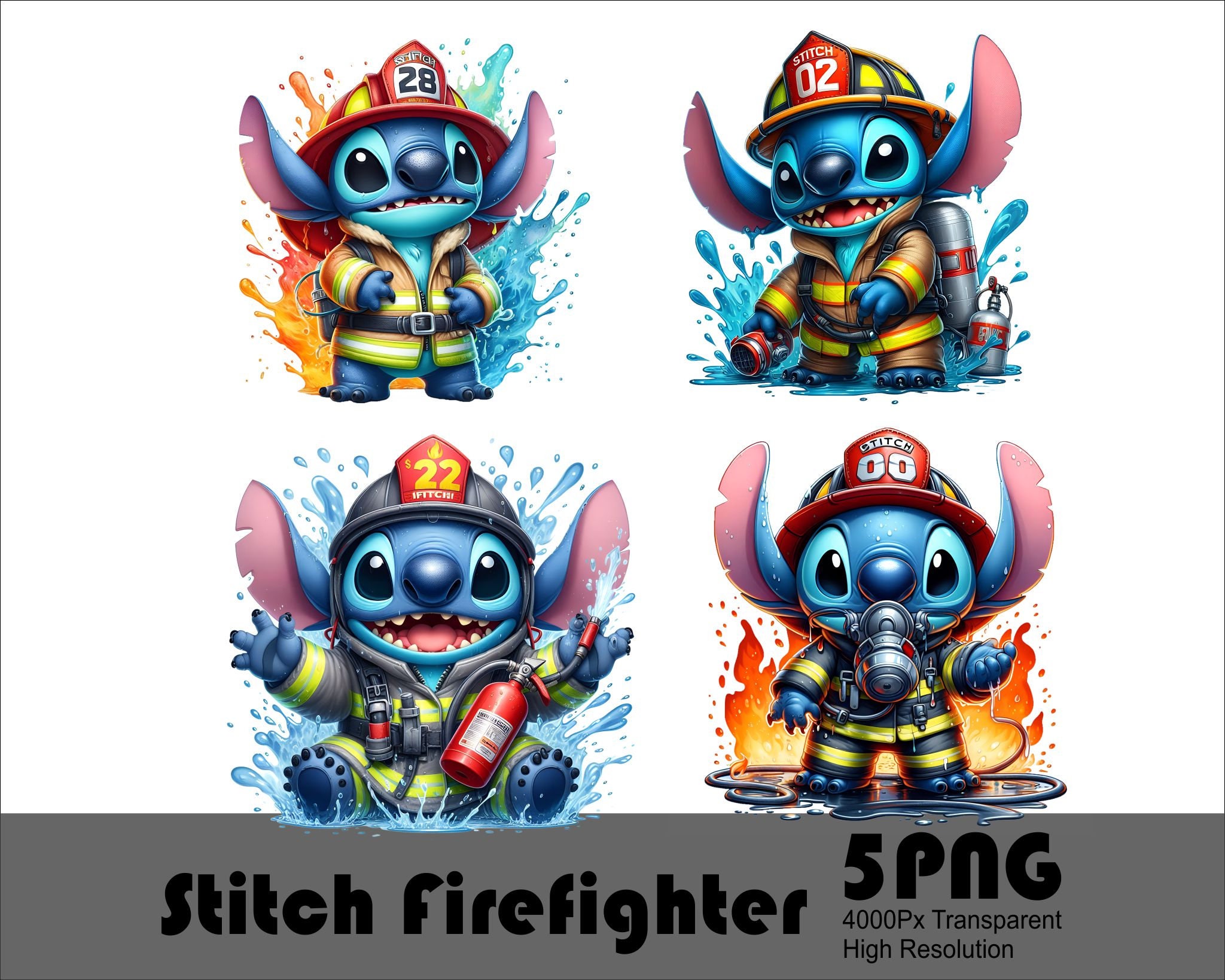 5 PNG Stitch Fireman Splash Watercolor Digital Design PNG File for ...