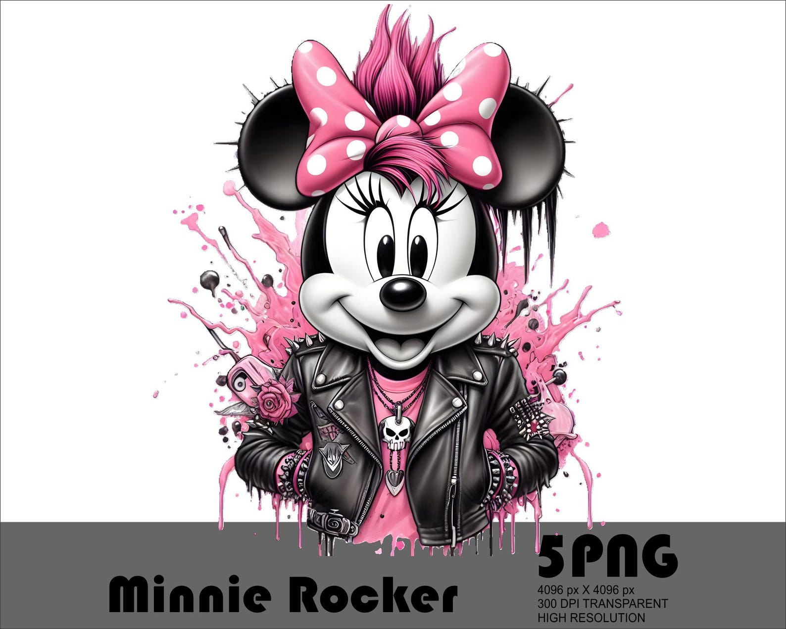 5 PNG Minnie Rocker Punk Png Pink Mouse Design High Resolution Tshirt ...