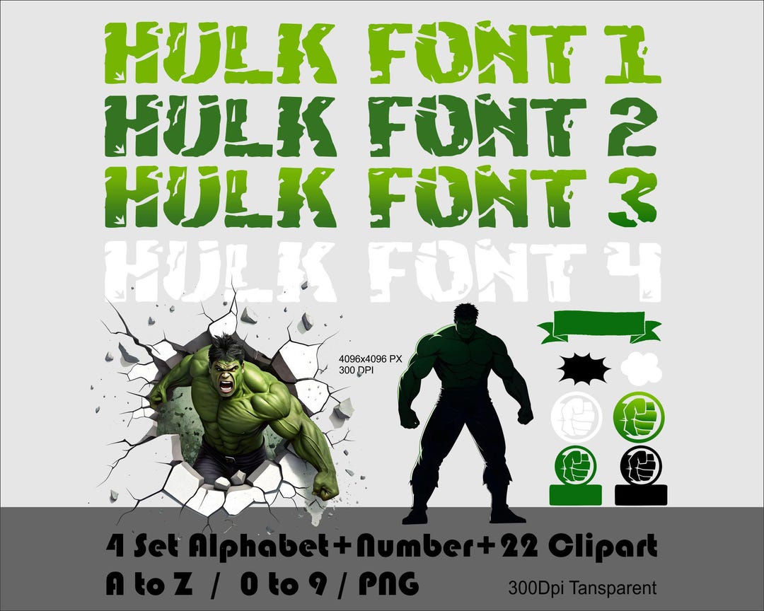Hulk Font Png Green Giant Alphabet Bundle Png Kids Birthday Font ...