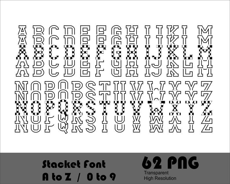 Stacked Alphabet PNG Stacked Checkered Font Svg Eps Ttf Png Black White ...