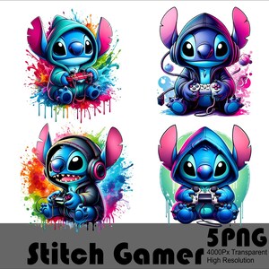 5 PNG Stitch Gamer Player Splash Watercolor Digital Design PNG File for ...