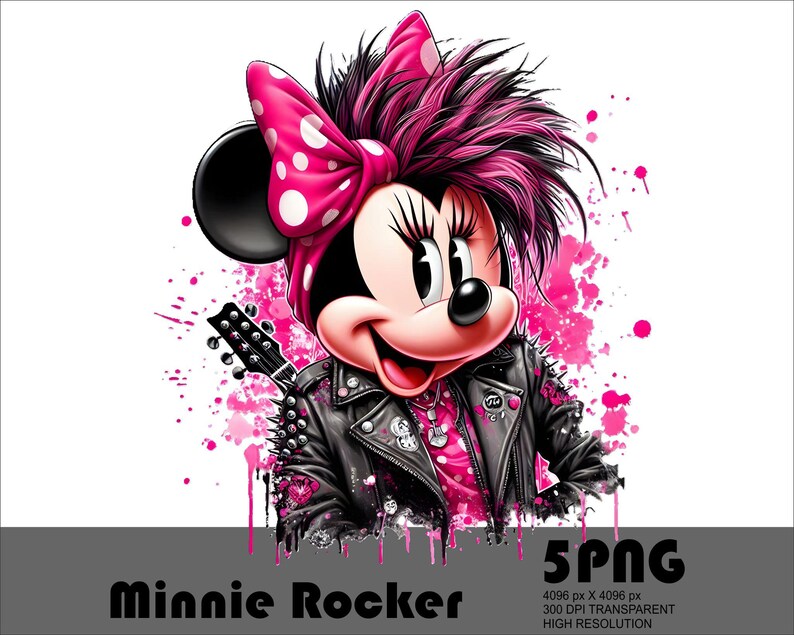 5 PNG Minnie Rocker Punk Png Pink Mouse Design High Resolution Tshirt ...