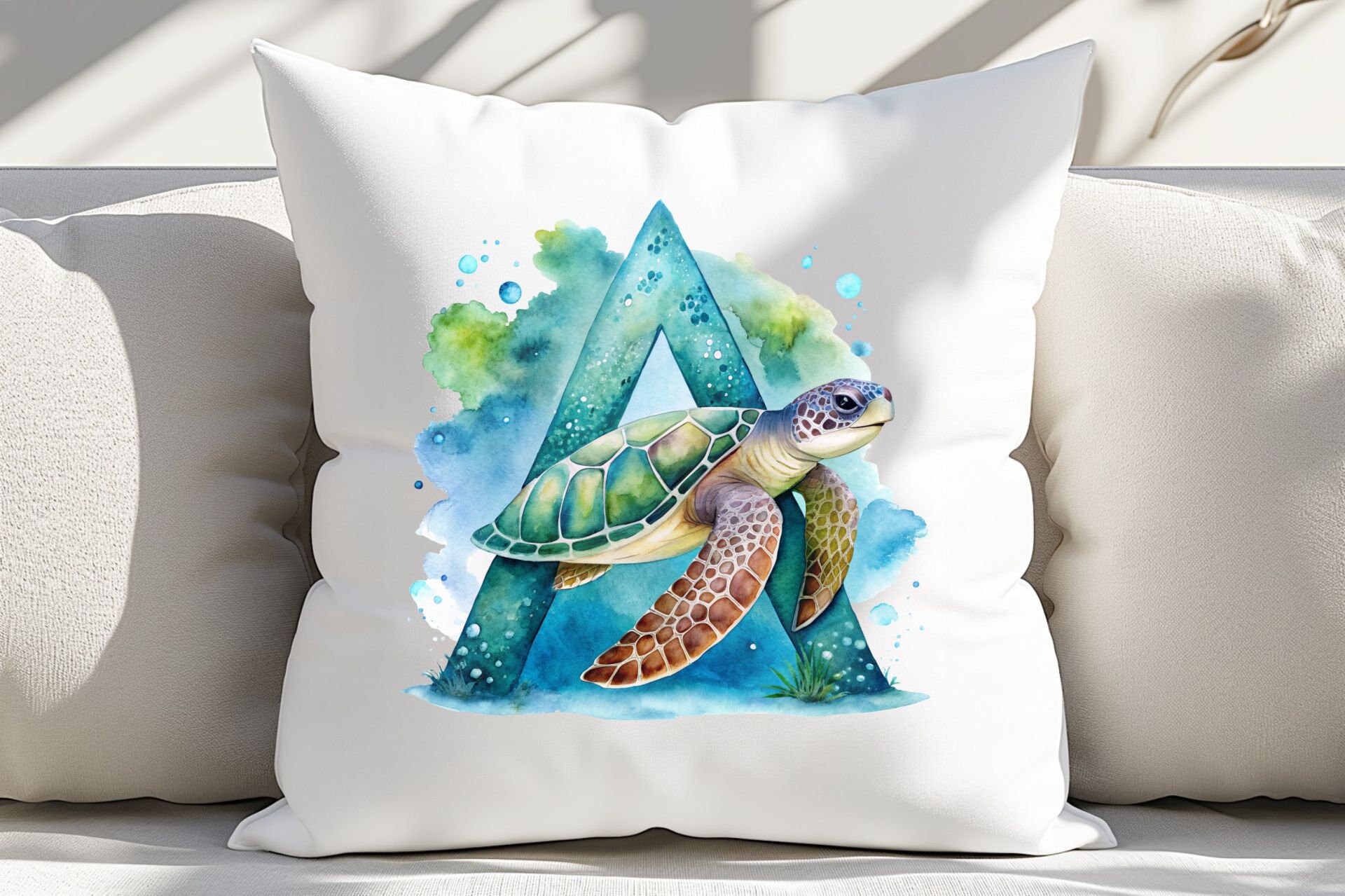 Turtles Alphabet PNG Watercolor Ocean Design Font Caretta Alphabet ...