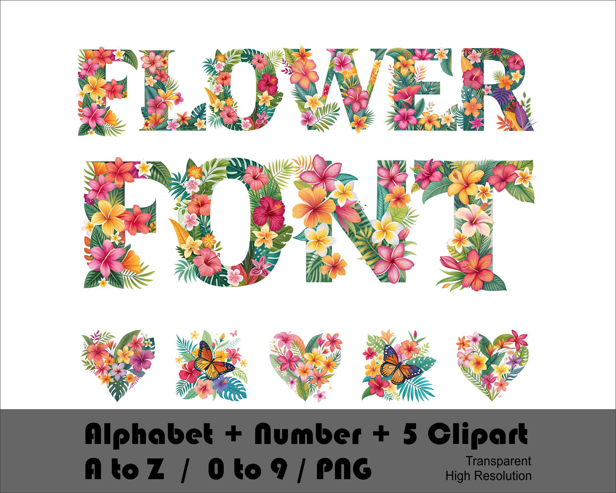 Flower Font Png Tropical Flower Alphabet Png Hawaii Font and Numbers ...