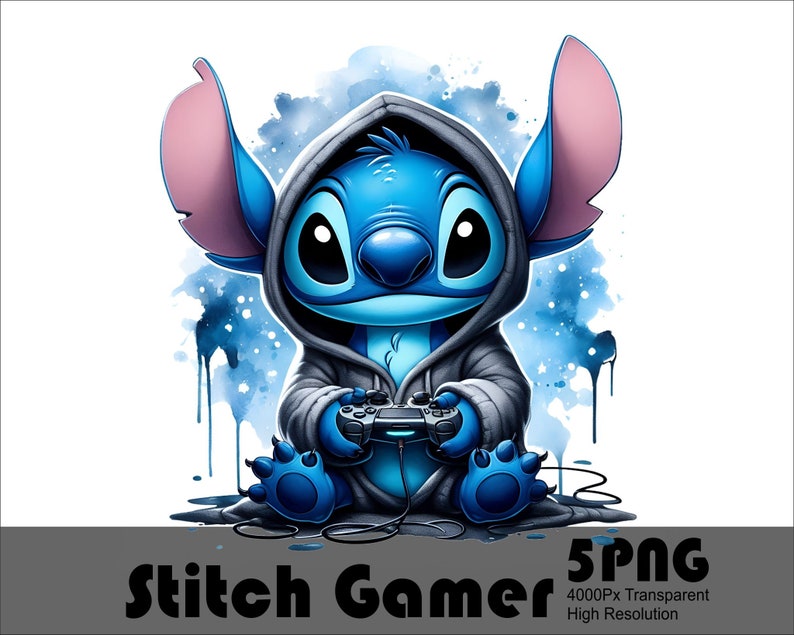 5 PNG Stitch Gamer Splash Watercolor Digital Design PNG File for ...