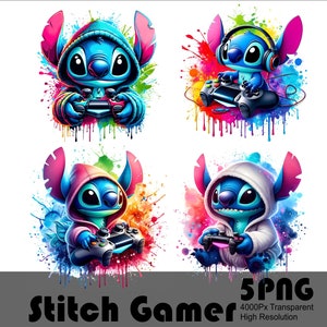 5 PNG Stitch Gamer Splash Watercolor Digital Design PNG File for ...
