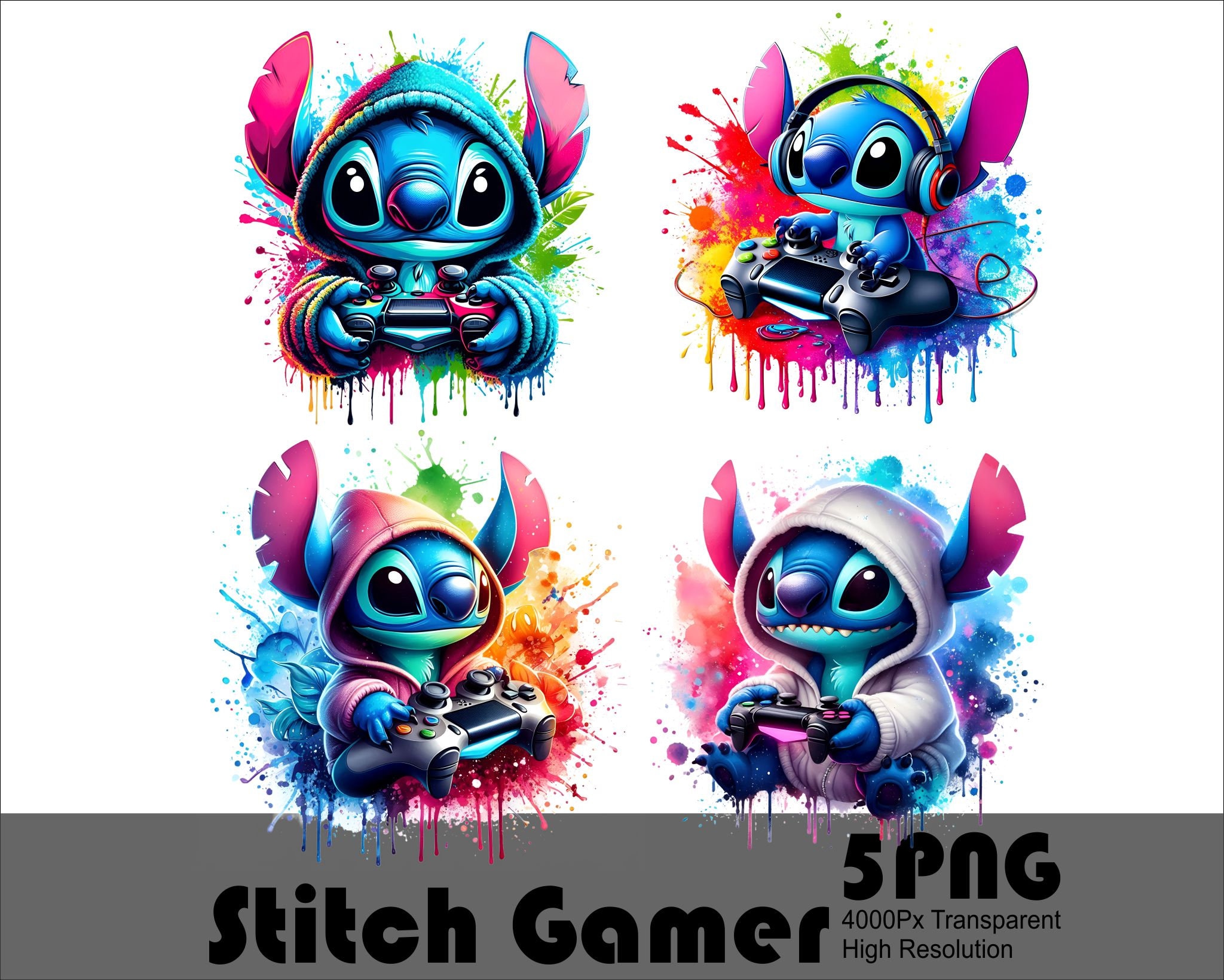 5 PNG Stitch Gamer Splash Watercolor Digital Design PNG File for ...
