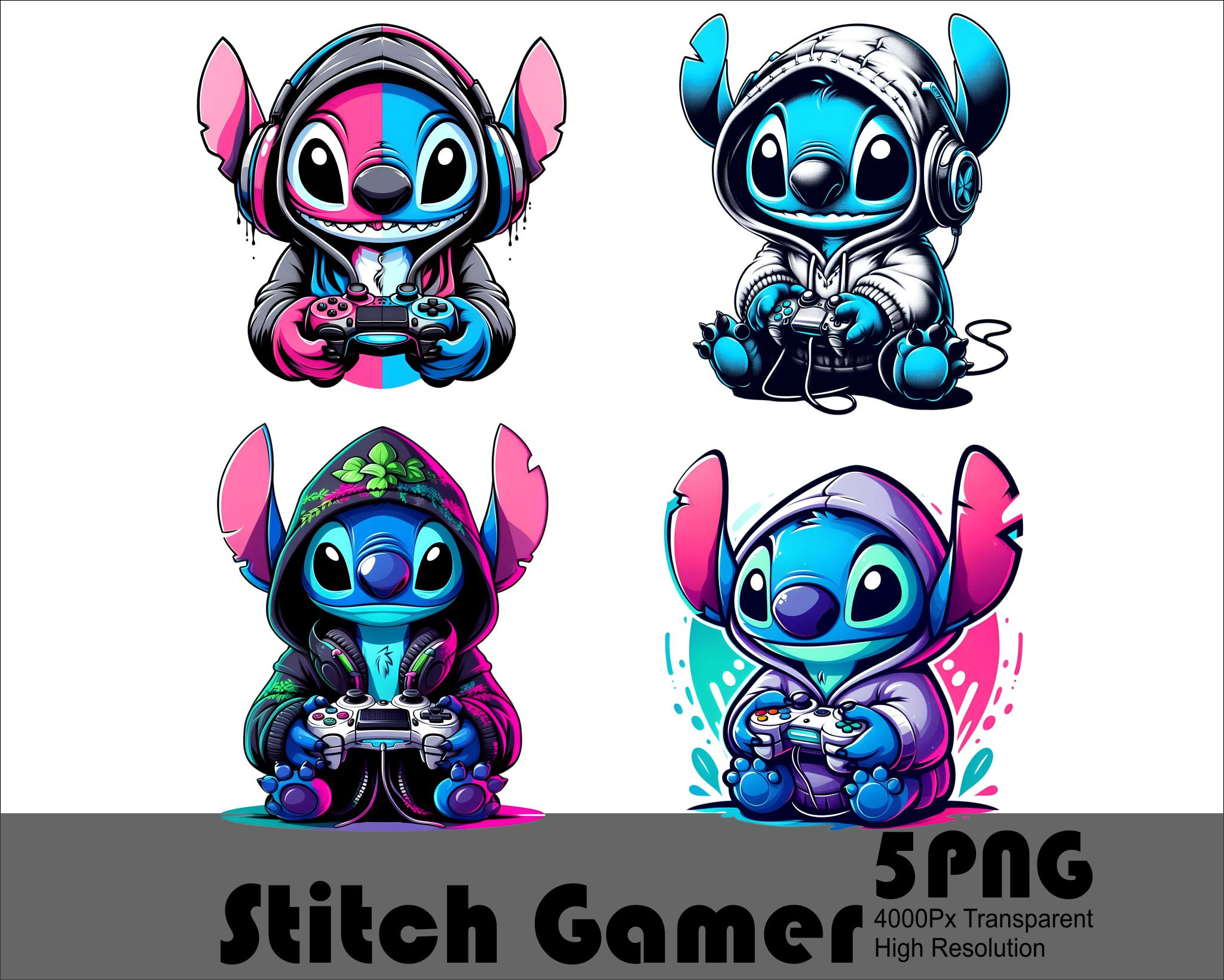 5 PNG Stitch Gamer Splash Watercolor Digital Design PNG File for ...