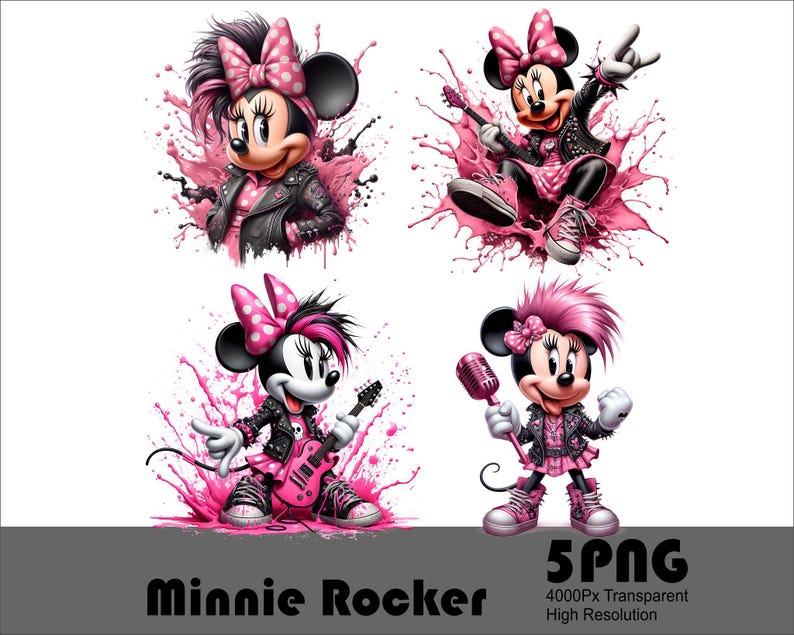 5 PNG Minnie Rocker Punk PNG Design High Resolution Tshirt Sublimation ...