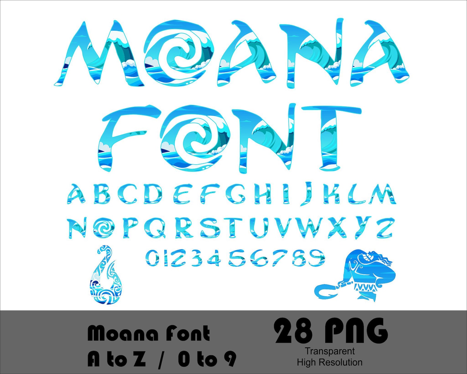 Moana Font Alphabet & Numbers PNG (digital Download) - Etsy