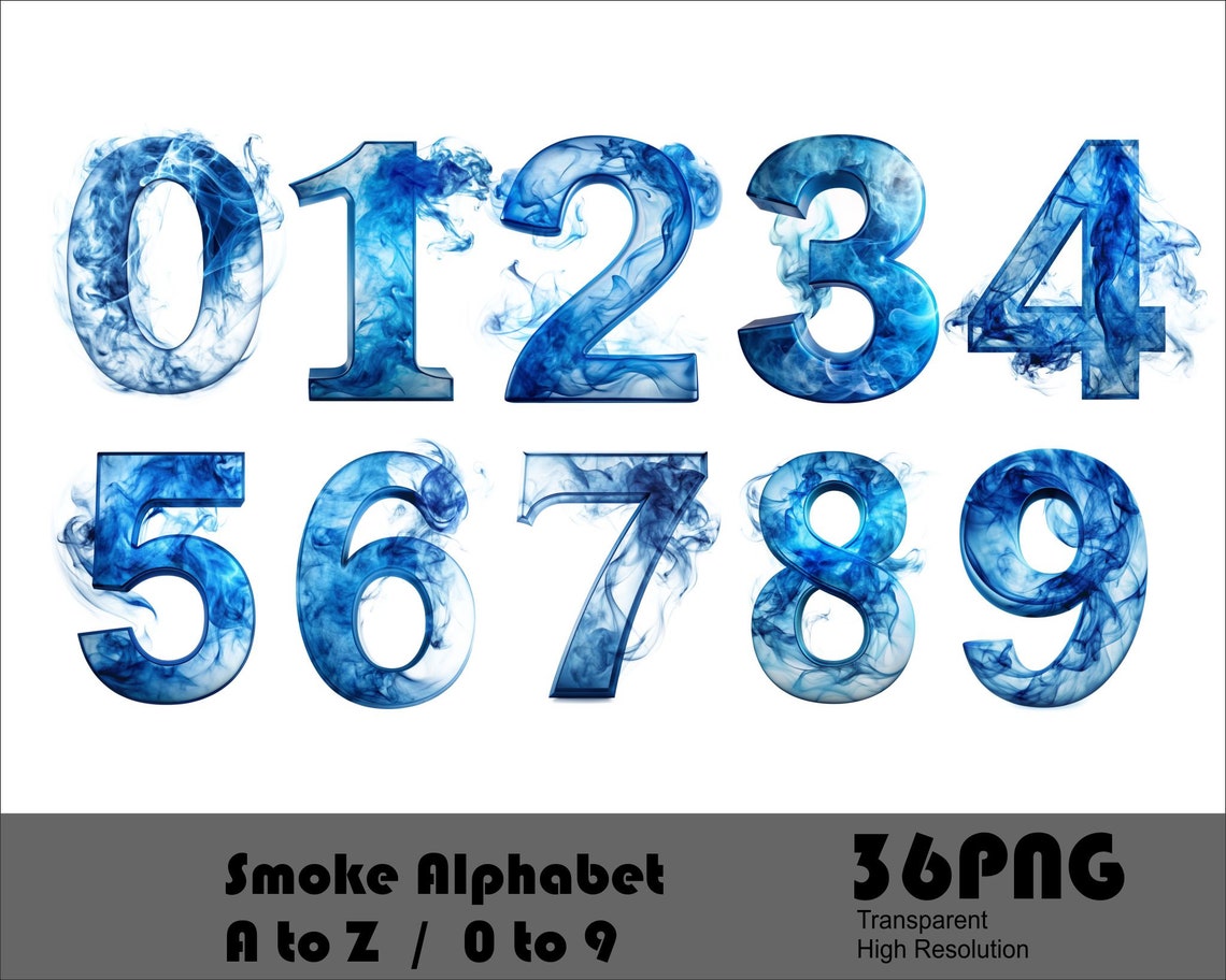 Smoke Font Png Smoke Alphabet Smoke Numbers PNG File Set of Blue ...