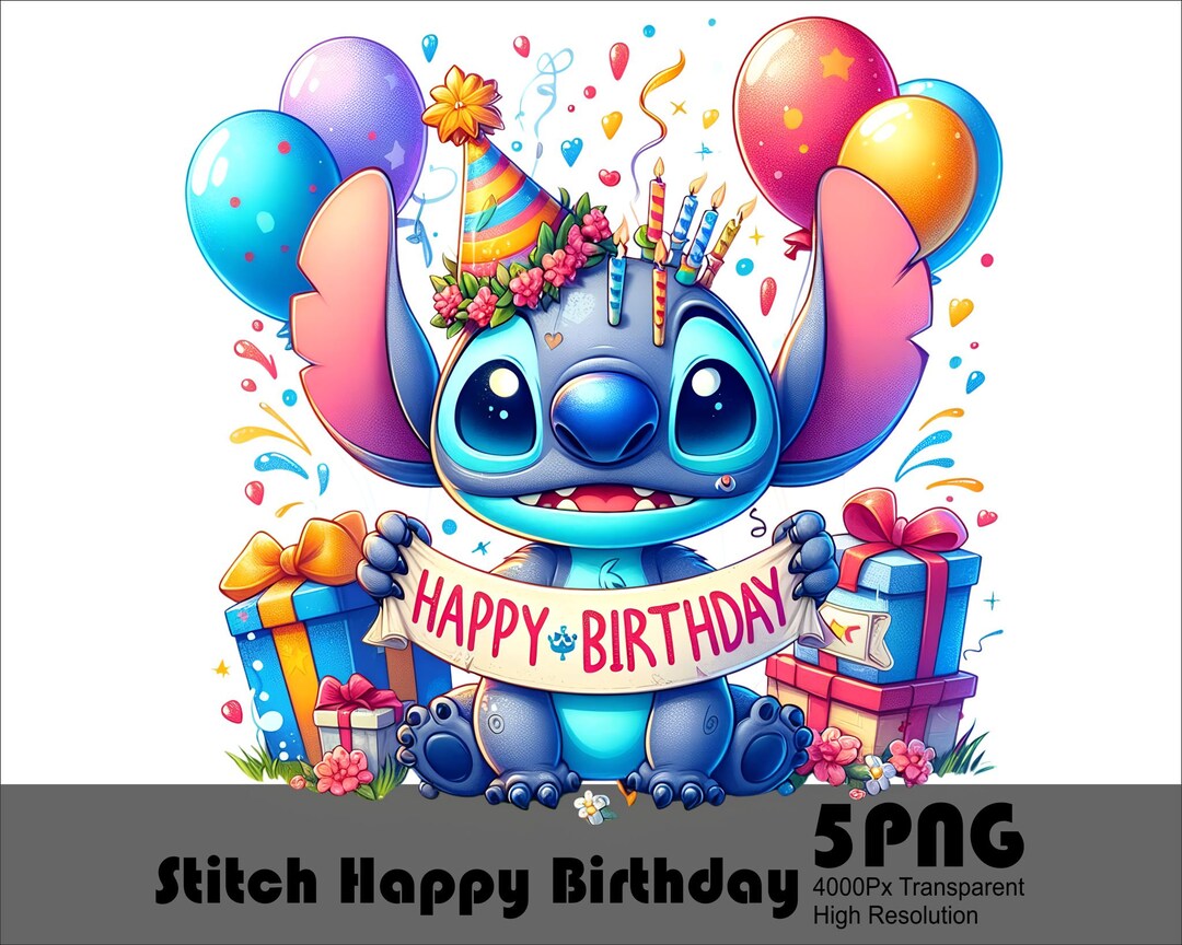 Stitch Happy Birthday PNG Designs, High-resolution (digital Download ...