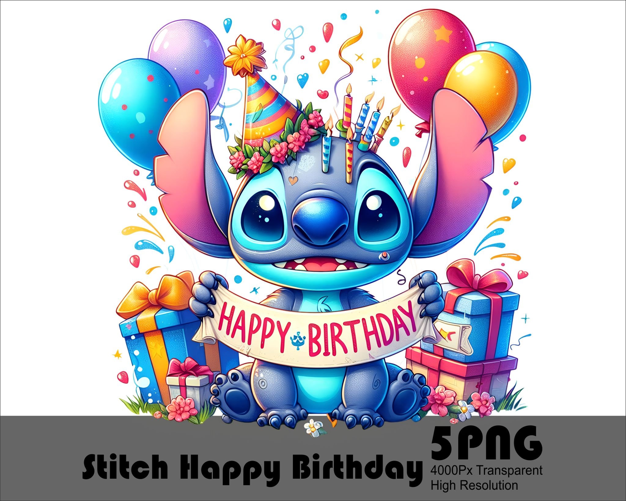 5 PNG Stitch Happy Birthday PNG Design High Resolution for Tshirt and ...