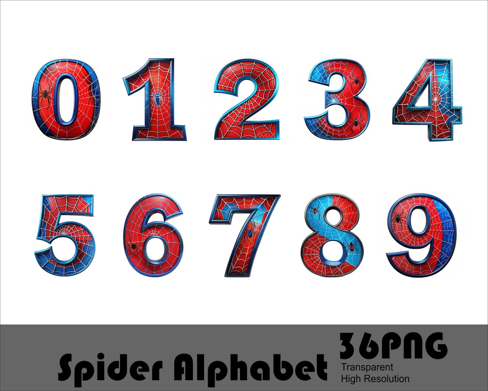 Super Hero Alphabet and Numbers PNG File Spider Hero Characters ...
