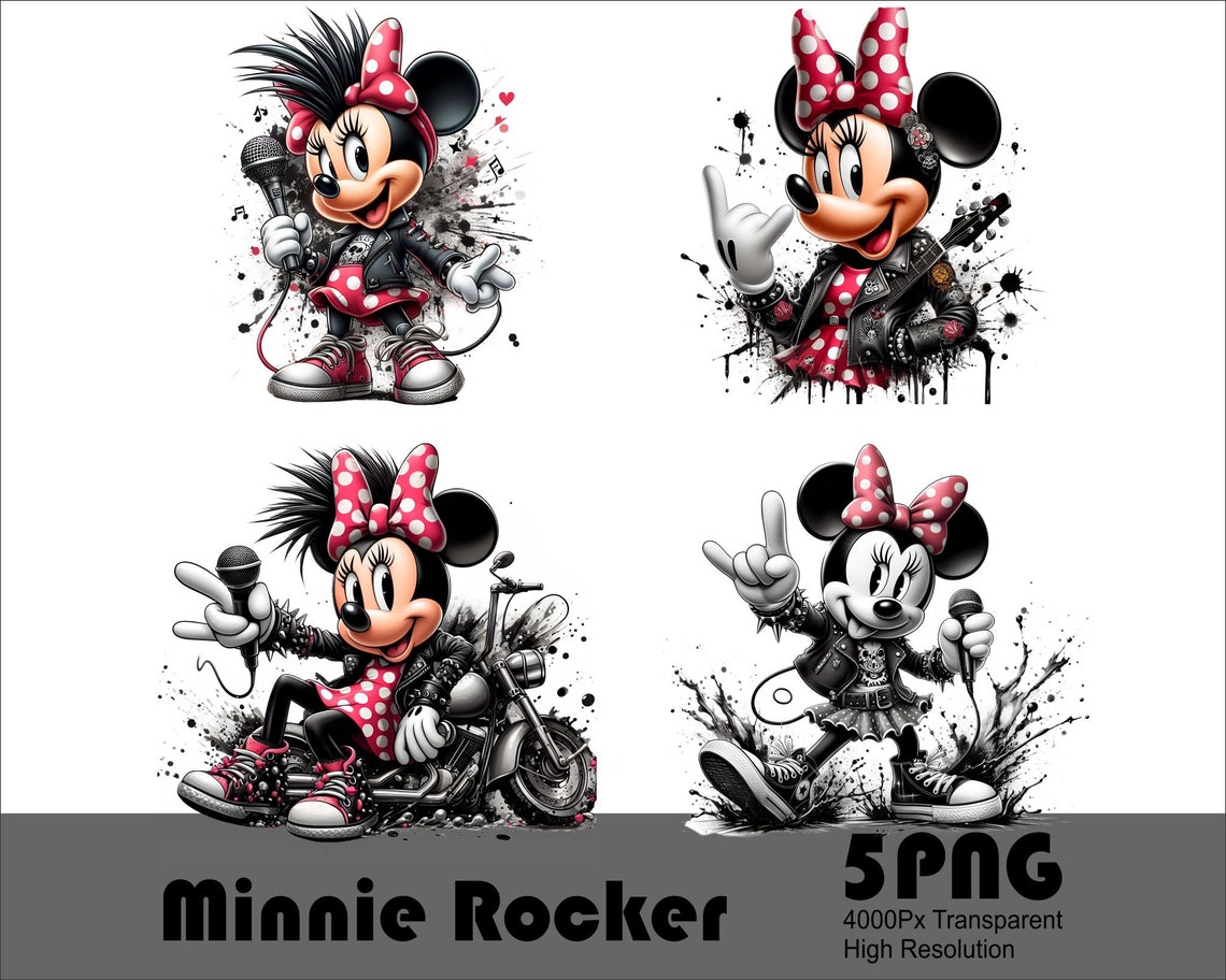 5 PNG Minnie Rocker Punk PNG Design High Resolution Tshirt and ...