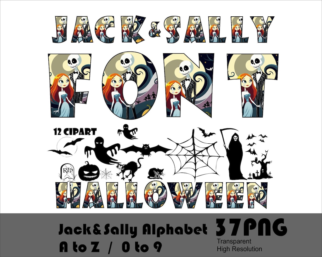 Jack and Sally Halloween Font PNG Jack Skellington Spooky Alphabet Font ...