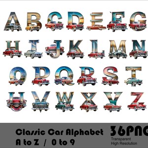 Classic Car Alphabet and Numbers PNG File Classic Cars Alphabet Letters ...