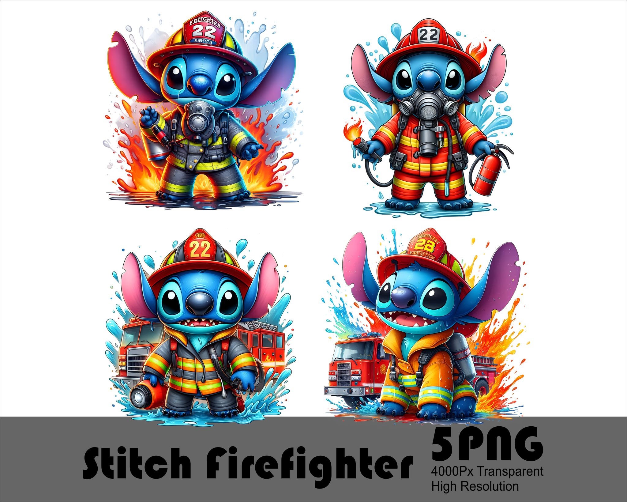 5 PNG Stitch Fireman Splash Watercolor Digital Design PNG File for ...