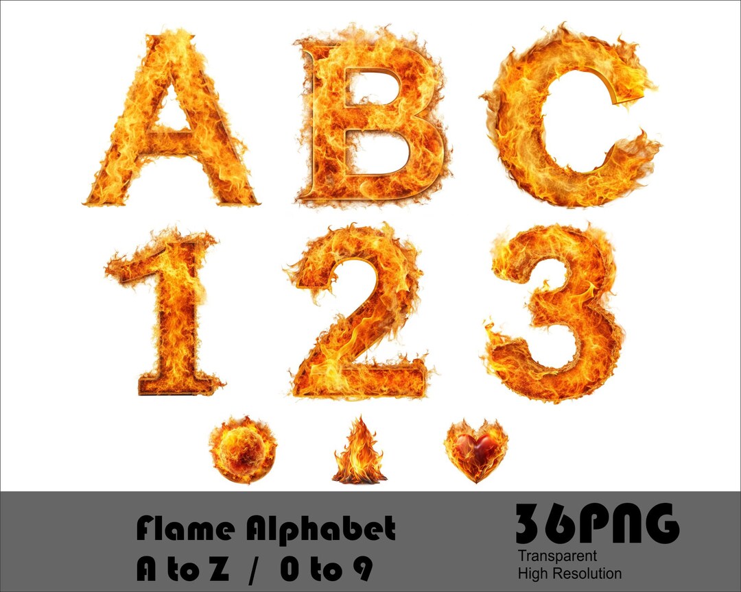 Flame Alphabet Flame Numbers PNG File Flame Font Fire Alphabet Letters ...