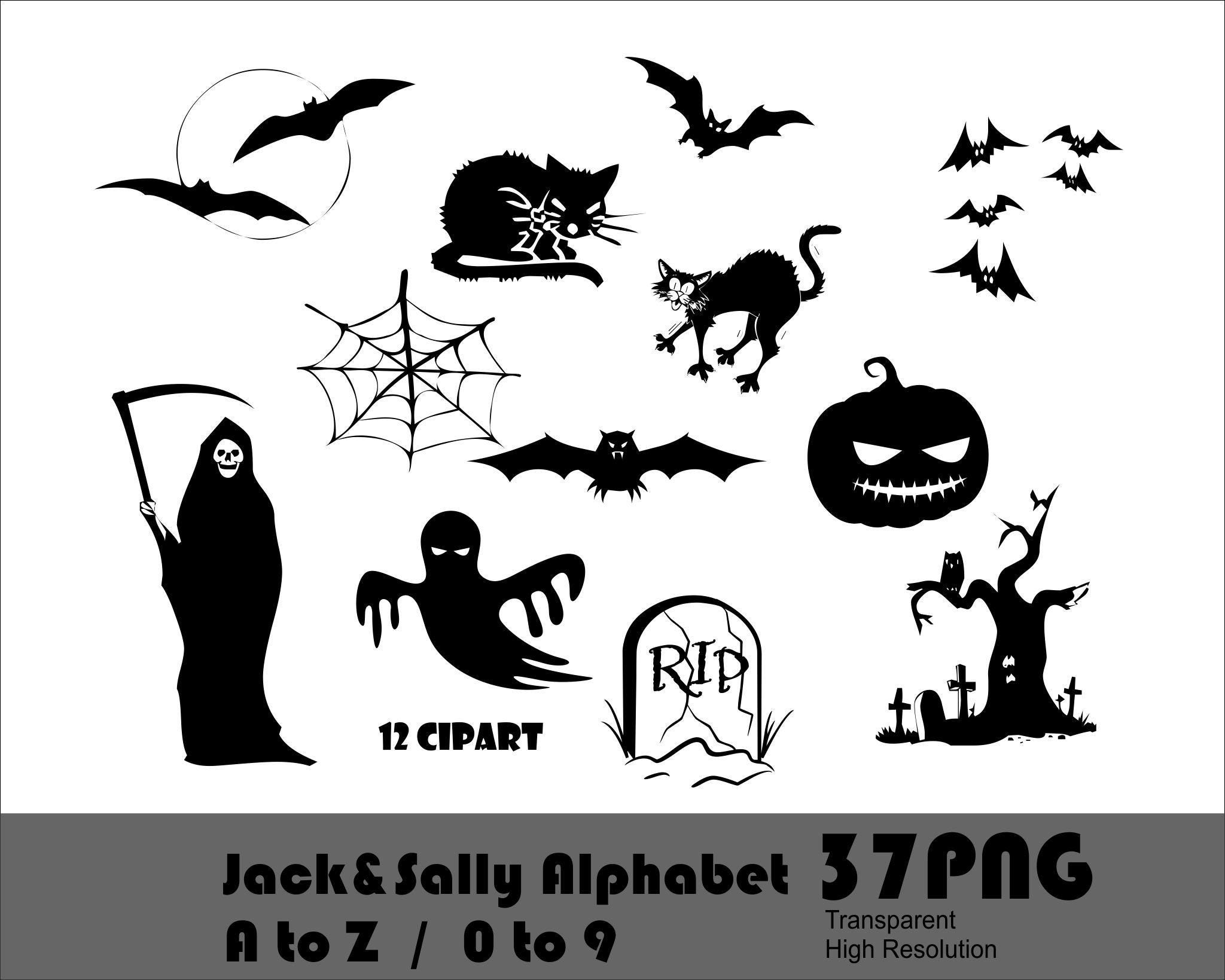 Jack and Sally Halloween Font PNG Jack Skellington Spooky Alphabet Font ...