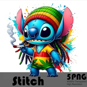 5PNG Stitch Rasta Splash and Watercolor Digital Design PNG File for ...