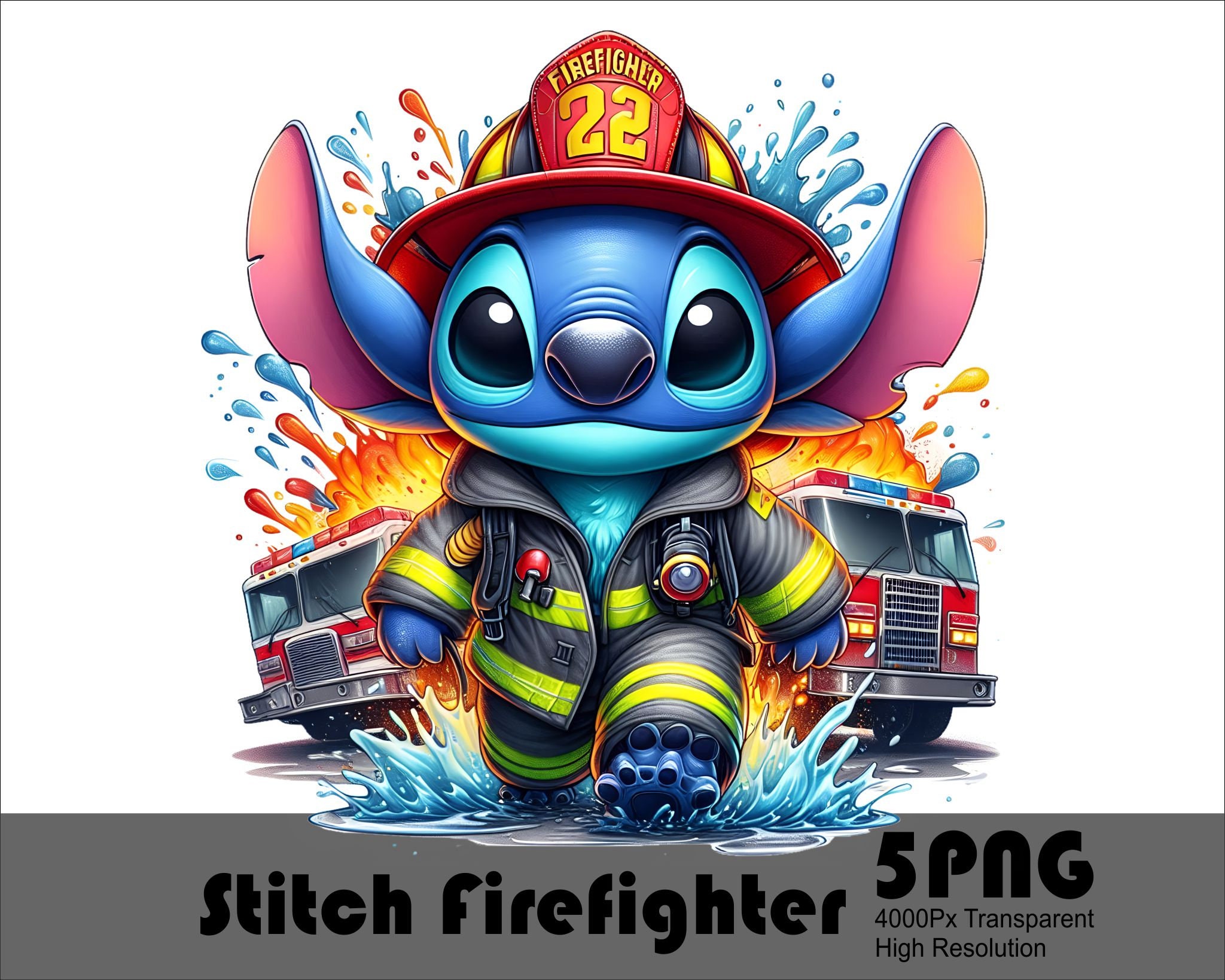 5 PNG Stitch Fireman Splash Watercolor Digital Design PNG File for ...
