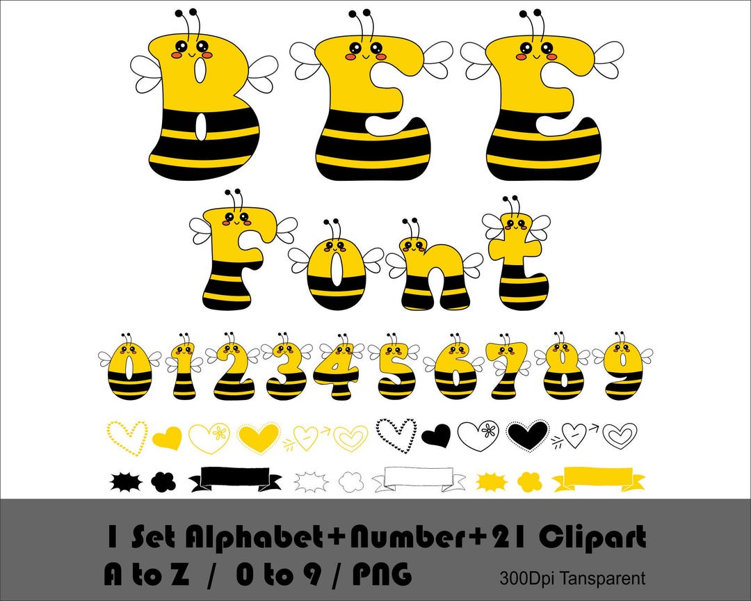 Bee Font Png Honey Bee Alphabet Png Cute Bee Doodle Png Kids Birthday ...