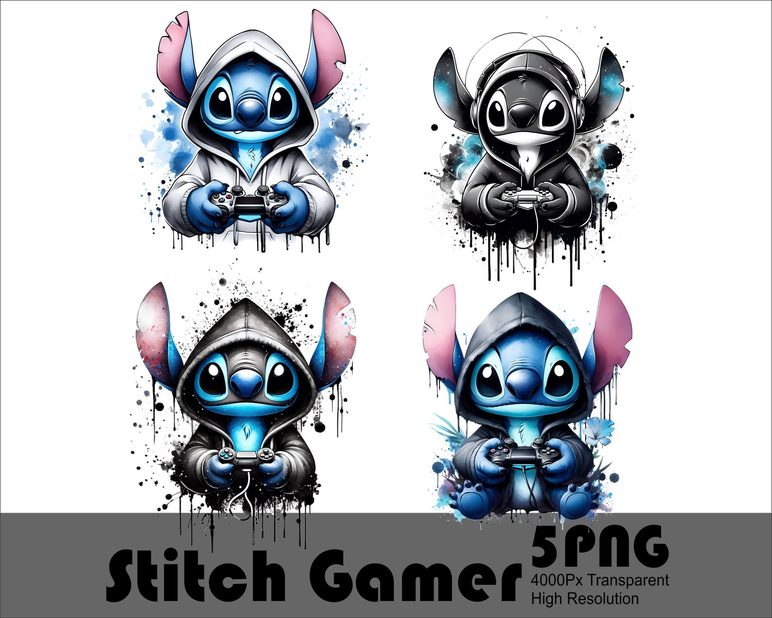 5 PNG Stitch Gamer Splash Watercolor Digital Design PNG File for ...