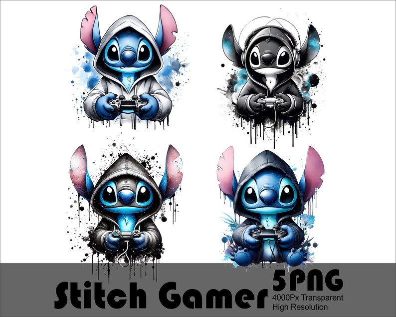 5 PNG Stitch Gamer Splash Watercolor Digital Design PNG File for ...