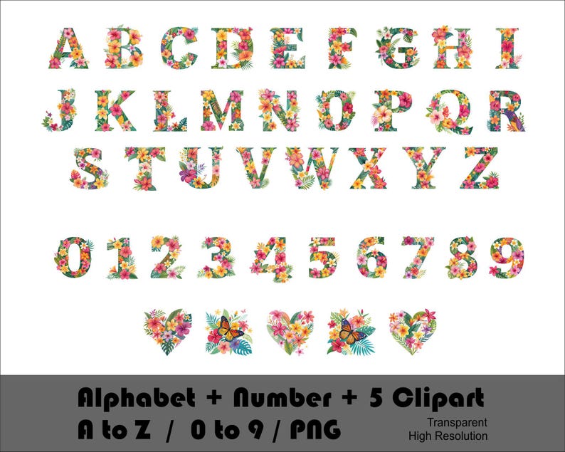 Flower Font Png Tropical Flower Alphabet Png Hawaii Font and Numbers ...