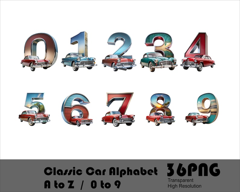Classic Car Alphabet and Numbers PNG File Classic Cars Alphabet Letters ...