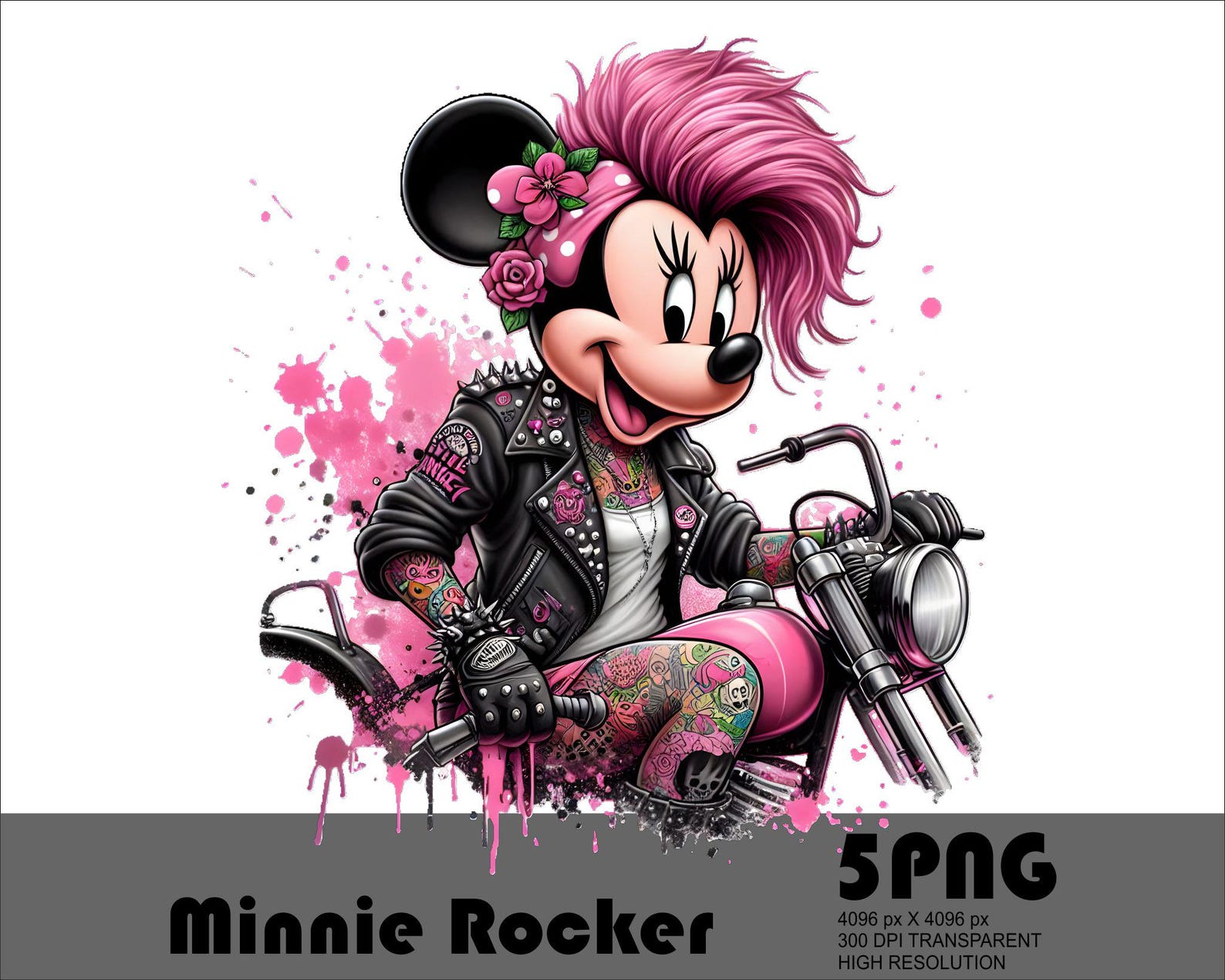 5 PNG Minnie Rocker Punk Png Pink Mouse Design High Resolution Tshirt ...
