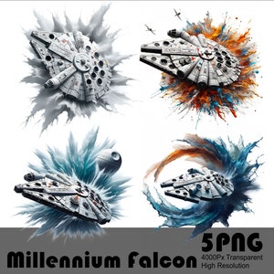 5 PNG Starwars Millennium Falcon Watercolor and Splash Transparent Png ...