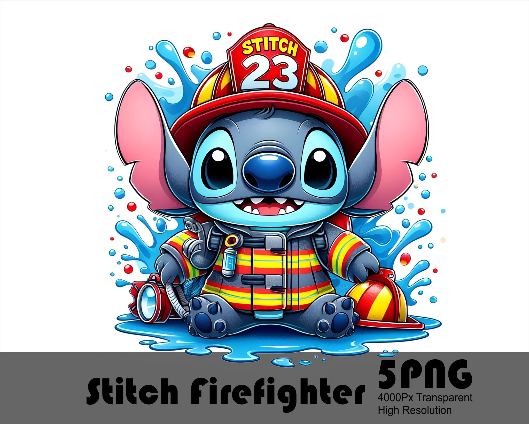 5 PNG Stitch Firefighter Splash Watercolor Digital Design PNG File for ...