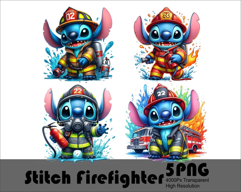 5 PNG Stitch Firefighter Splash Watercolor Digital Design PNG File for ...